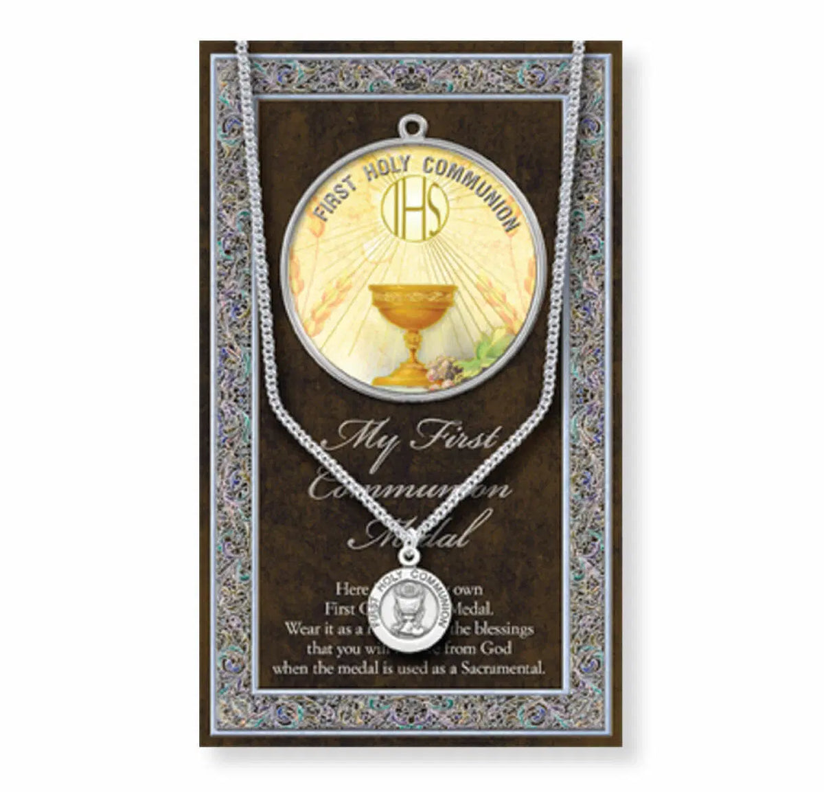 First Communion Genuine Pewter Medal on a 18" Chain with Biography and ...
